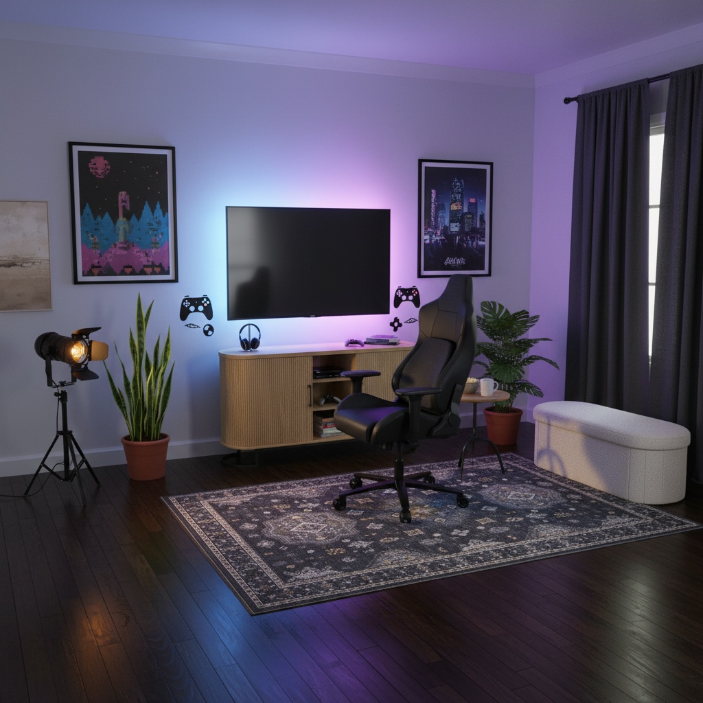 Home Interior Design: Classic Media/Game Room with Bold Colors - Artevia